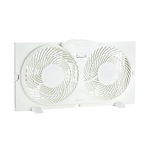 Amazon Basics Window Fan with Manual Controls, Twin 9 Inch Blades, White