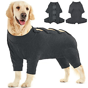 Kuoser Dog Recovery Suit, Male Female Dog Onesie for Surgery Bodysuit, Soft Dog Surgical Suit Anti Licking Dog Shirt for Spay Neuter, Long Sleeve Dog Shedding Clothes Cone Alternative, Grey XL