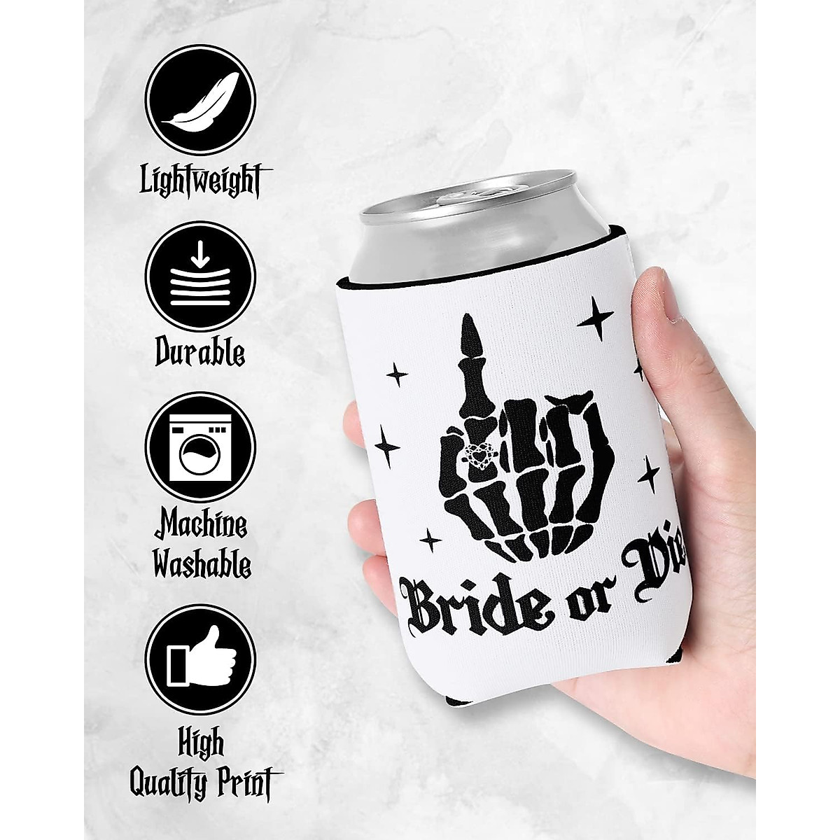 12-Pack Bride or Die Bachelorette Party Can Sleeves Till Death Beverage Sleeves Favor for Gothic Halloween Bridal Shower Party Supplies 1950s Rock and Roll Party Decorations