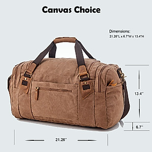 AGDHERSNVX Canvas Duffle Bag with Shoes Compartment Overnight Travel Duffel with Genuine Leather Parts Weekender Lightweight Waterproof Bags for Women Men Khaki