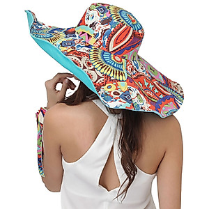 Women's Foldable Floppy Reversible Travel Beach Sun Visor Hat Wide Brim UPF 50+ (Blue)