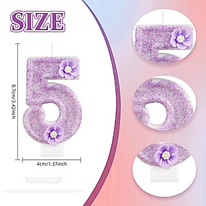 Birthday Number 1 Candles, Purple Flower 1st Birthday Candles for Cake Topper Decorations, Birthday Party Wedding Anniversary Celebration Supplies