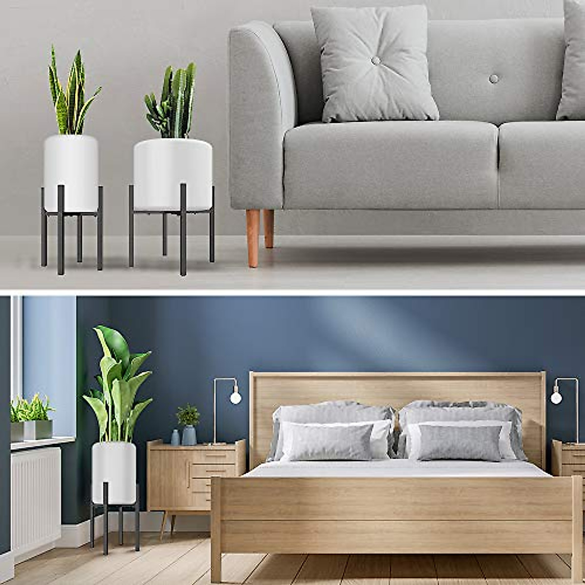 MUDEELA Adjustable Metal Plant Stand Indoor & Outdoor, Fits 10 11 12 13 14 15 inch Pots, Mid Century Modern Plant Stand 15 inches in Height （Pot & Plant Not Included , Black