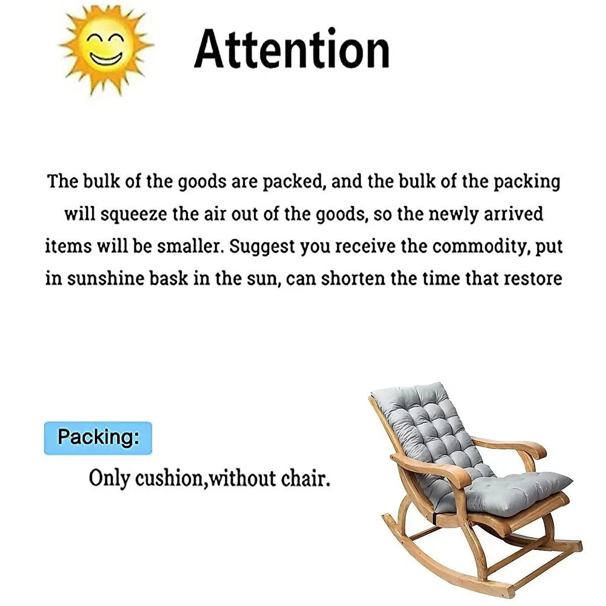 TESICA Rocking Chair Cushion with Ties Non Slip Adirondack Chair Cushion Patio Chair Cushions Rocking Chair Cushions High Back Chair Cushions for Garden Indoor Outdoor, Grey, 47x20in