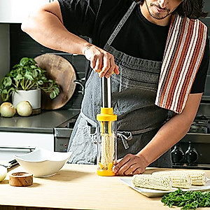 RSVP International Yellow Deluxe Corn Stripper, 10.5" | Quickly Remove Kernels from the Cob | No Splatters or Mess | Dishwasher Safe