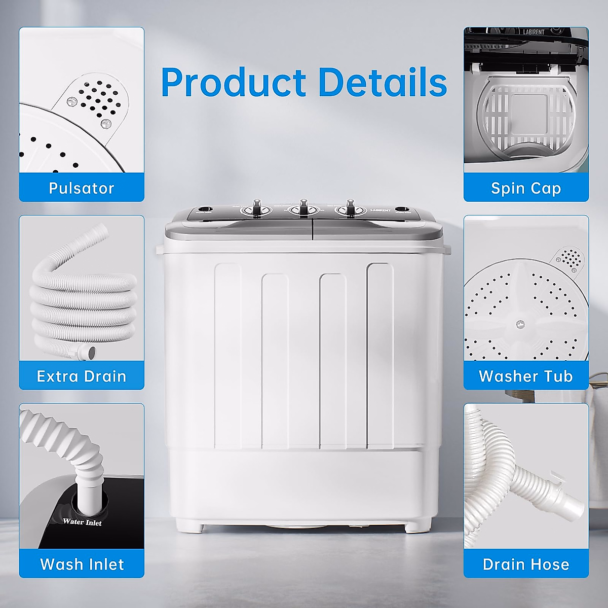 Ceamorfco Portable Washing Machine, 18lbs Portable Washer and Dryer Combo for Laundry, Twin Tub Washing Machine 11lbs Washer & 7lbs Spinner, Lavadora Portatil for Apartments, RVs, Camping, Dorms