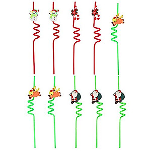 Amosfun 10pcs Silly Crazy Loop Straws Plastic Party Drinking Straws Christmas Party Favors Supplies