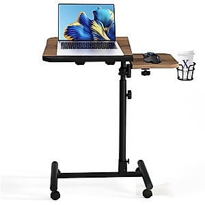 Dtadvlo 23'' Rolling Computer Desk，Portable Laptop Desk，Mobile Portable Laptop Desk, Height Adjustable Laptop Sit to Stand Up Desk，Overbed Table with Wheel Adjustable Height Desk