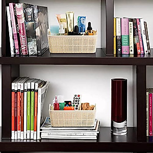 ZOOFOX 12 Pack Small Plastic Storage Basket, 7" L x 5" W x 3" H Weave Organizer Bins With Handle, Stackable Storage Bins for Drawers, Shelves, Closet, Countertop and Office