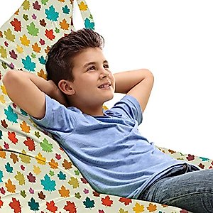 Ambesonne Autumn Lounger Chair Bag, Colorful Maple Leaves Retro Illustration on Cream Tones Background Print, High Capacity Storage with Handle Container, Lounger Size, Cream and Multicolor