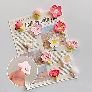 12 PCS Colorful Flower Fridge Magnet, Cherry Blossoms Refrigerator Magnets, Flower Magnets Novelty Office Home Kitchen Accessories Whiteboard Magnets