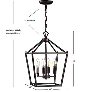 JONATHAN Y JYL7436A Pagoda Lantern Dimmable Adjustable Metal LED Pendant Classic Traditional Dining Room Living Room Kitchen Foyer Bedroom Hallway, 12 in, Oil Rubbed Bronze