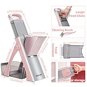 QieCai Safe Mandoline Slicer for Kitchen, Multifunctional Chopper Vegetable Cutter, Julienne + Dicer for Vegetables, Meal Prep & Thickness Adjuster, Essential Kitchen Gadgets-pink