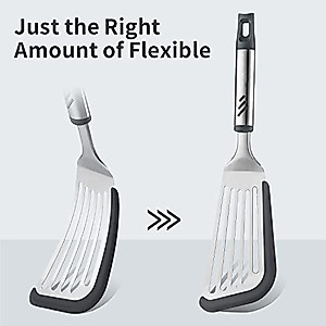 Lebabo Metal Spatula, 12.6" Stainless steel Slotted Fish Spatula with Heat Resistant Handle, Spatula turner with Silicone Top Soft Edge for Non-Stick Pan, Cooking, Flipping, Frying, Dishwasher Safe