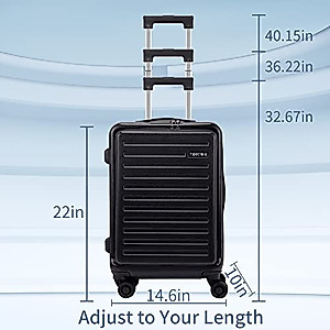 TydeCkare 20 Inch Carry On Luggage with Front Zipper Pocket, 45L, Lightweight ABS+PC Hardshell Suitcase with TSA Lock & Spinner Silent Wheels, Convenient for Business Trips, Black