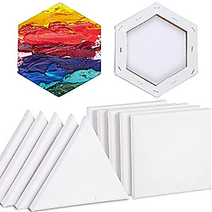 Chinco 12 Pieces Stretched Painting Canvas Side Length Blank Canvas Triangle Square Hexagon Shape Fabric Canvas Panels Boards Art Supplies for Painting Acrylic Pouring Artist Painters(8 Inch)
