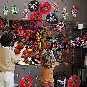 Kikuke fnaf Birthday Party Supplies, 117 Pcs Halloween Party Decorations Includes Backdrop, Cake Topper, Invitation Cards, Happy Birthday Banner, Balloons, Stickers