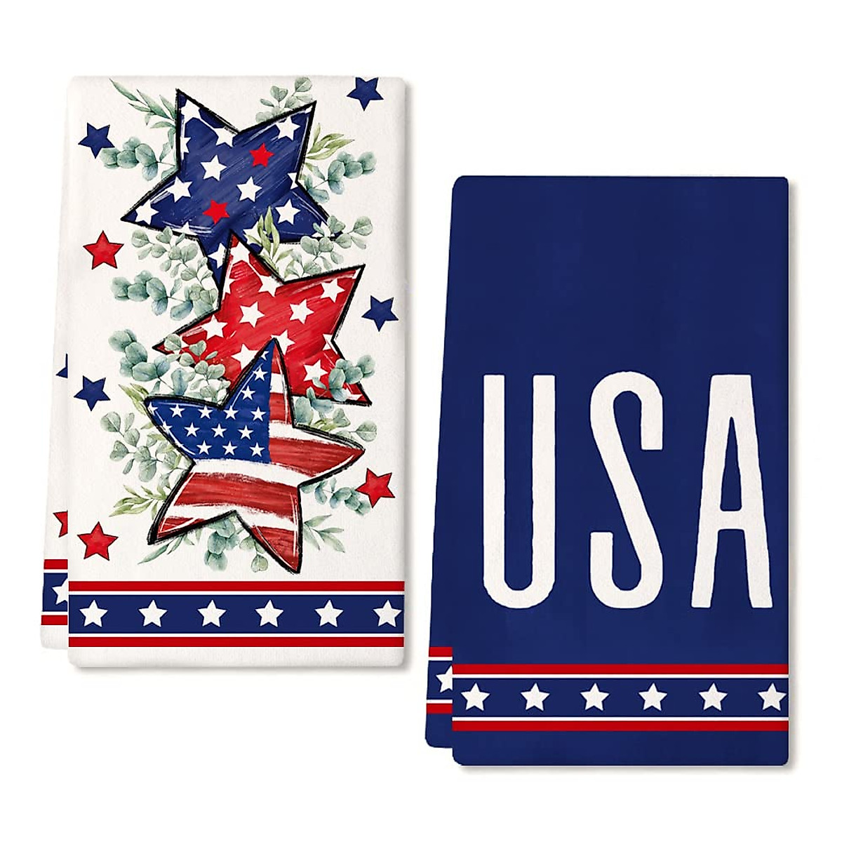 GEEORY Kitchen Towels for 4th of July Decorations Stars and Stripes USA Patriotic Dish Towels 18x26 Inch Ultra Absorbent Bar Drying Cloth Hand Towel for Kitchen Bathroom Party Home Set of 2 GD086