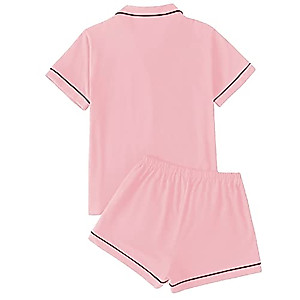 LYANER Women's Pajamas Set Heart Print Button Short Sleeve Shirt with Shorts Sleepwear PJs Set Pink Small