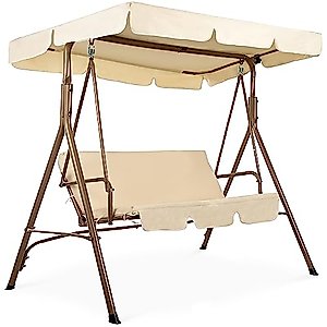Best Choice Products 2-Person Outdoor Patio Swing Chair, Hanging Glider Porch Bench for Garden, Poolside, Backyard w/Convertible Canopy, Adjustable Shade, Removable Cushions - Beige