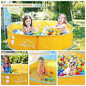 Peradix Paddling Pool for Kids & Pets, Kids Ball Pit Tent 3 in 1, Pop Up Wading Pool Tent with UV Protection Sunshade Canopy Basketball Hoop, Portable Beach Backyard Toys for Indoor Outdoor Activity