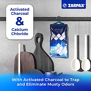 ZARPAX Hanging Moisture Absorber Activated Charcoal 10.6 oz/300g | Moisture Absorbing Bags for Bathroom, Closet & Kitchen | Removes Moisture, Humidity & Odors | Portable Dehumidifier | Set Of 20