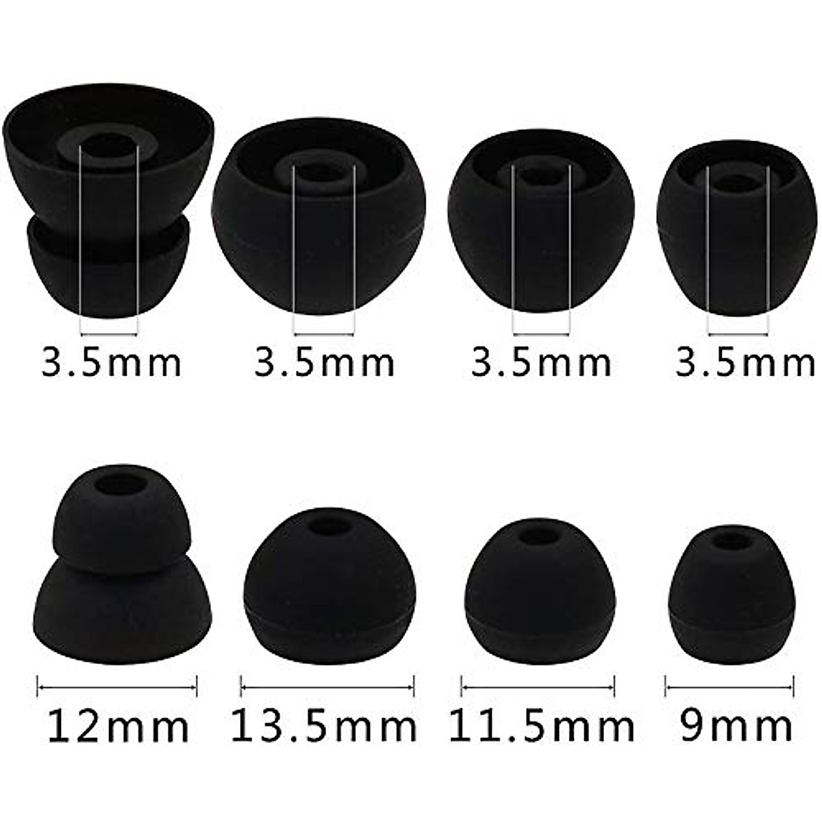BLUEWALL Ear Tips Eartips Earbuds Gel Cushion Replacement for Beats Flex Wireless Headphones, Small/Medium/Large/Double Flange Size Soft Silicon Earbud Tips for Beats Flex, 8 Pairs Black