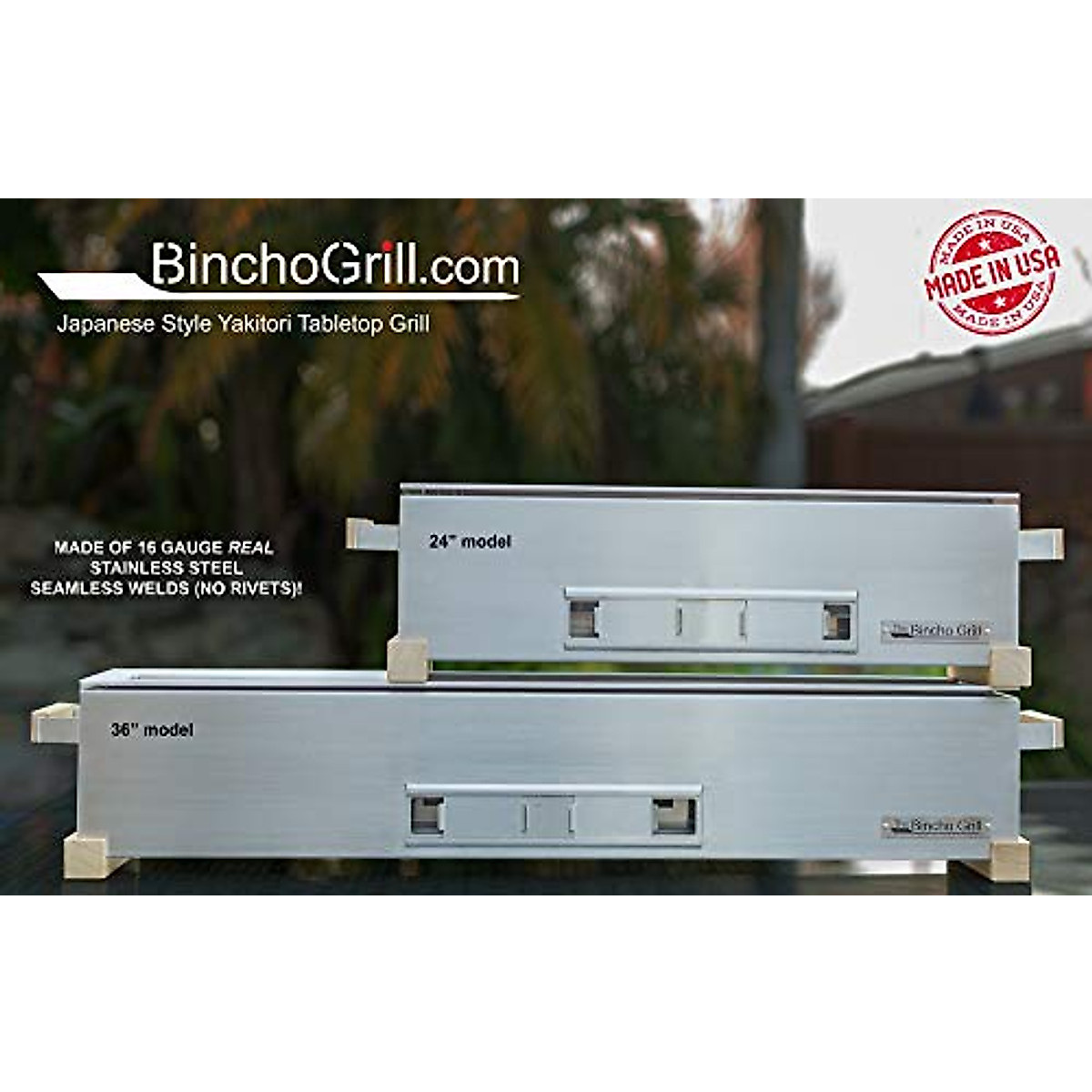 The Bincho Grill GR915L Yakitori Tabletop Charcoal Griller Japanese Style Robata, 36" Made in USA