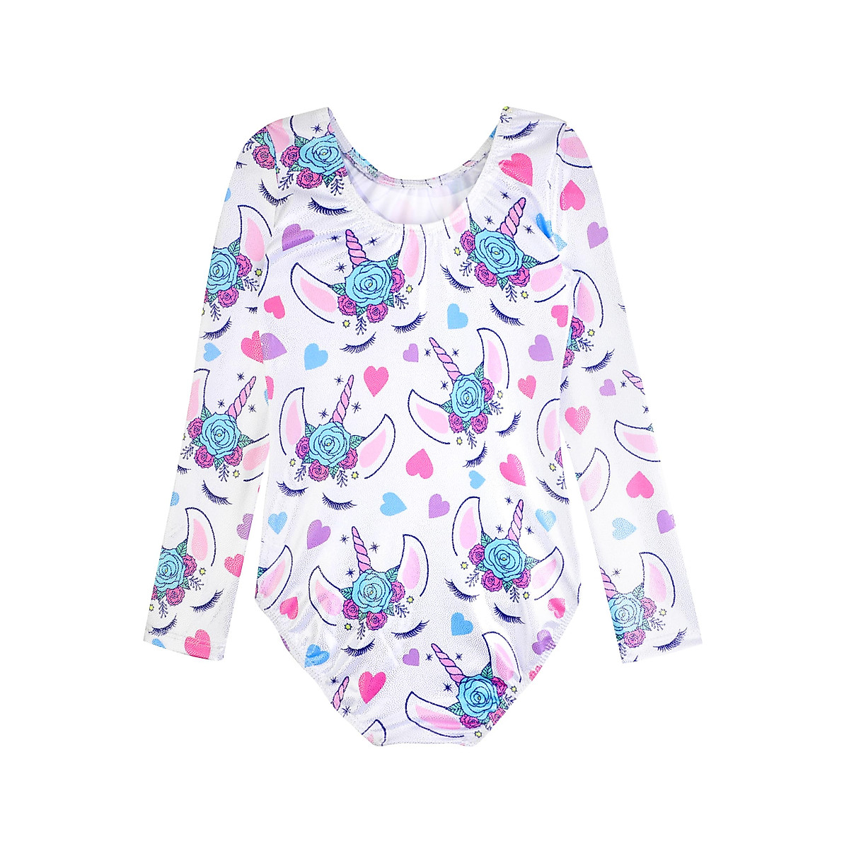 Leotard for Girls Gymnastics 5t 5/6 Long Sleeve White Unicorn Long Sleeves Floral Flower Tumbling Outfits Bodysuits Unitard Sparkle Horse