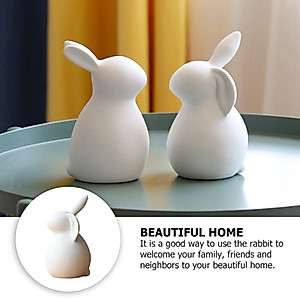 Amosfun Ceramics Bunny Figurine Easter White Bunny Figurines Home Decor Rabbits Ornaments for Home Easter Garden Micro Landscape Decorations White