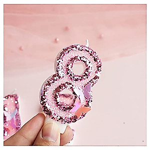 Birthday Candles Number 8,Pink Glitter Happy Birthday Cake Candles Handmade Sequin Numeral Candle