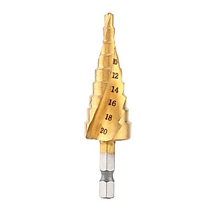 Hilitand Step Drill Bit, High Speed Steel Stepped Cone Drill Bit Coated Spiral Flute Hex Shank 4-20mm