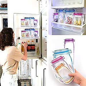 42Pcs Reusable Mason Jar Zipper Bags & Silicone Telescopic Funnel Set Multi-Size Mason Jar Zipper Bags, Food Storage Bags Fresh-Keeping Storage Bags, Leak-Proof Zipper Bags for Kitchen Travel Camping Picnic