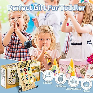 Sumsoltic Busy Board with LED Light,Montessori Toys for 1 2 3 Year Old,Baby Sensory Toy,Preschool Learning Activities,Toddler Toys,Christmas&Birthday Gift for Toddler Boy&Girl