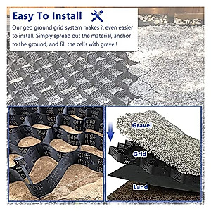 ZHOUHONG Geo Grid Ground Grid, Geo Cell Grid 2 Inch Thick, Gravel Grid HDPE Material, Ground Stabilization Grid 1885 LBS Per Sq, Tensile Strength Gravel Ground Grid for Slope Driveways, Garden