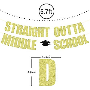 Straight Outta Middle School Banner, Out 8th Grade, Middle School Graduation 2023 Graland, Glittery Congrats Grad Party Decorations