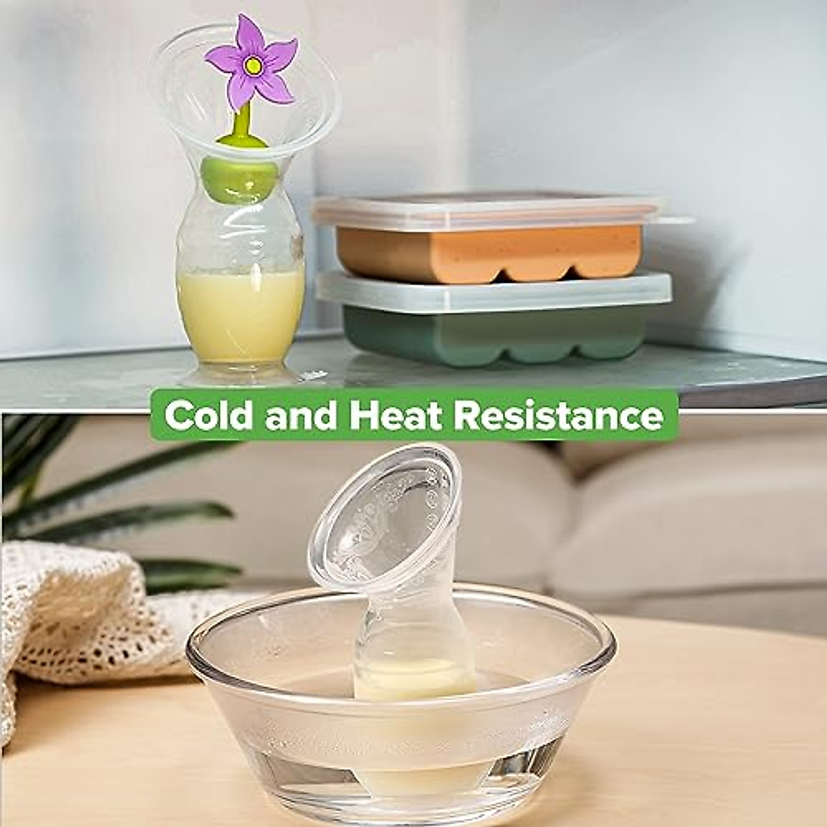 haakaa Manual Breast Pump with Suction Base and Flower Stopper Set for Breastfeeding (4oz/100ml)(Purple)