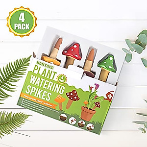 HOMYHEE Self Watering Spikes Mushroom Shaped Plant Watering Globes Irrigation Terracotta Watering Device Garden Waterer for Indoor Outdoor Plant 4 Packs