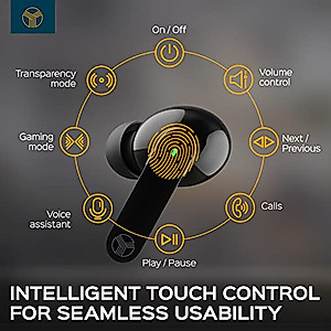 TREBLAB X1 - True Wireless Earbuds, IPX4 Waterproof Bluetooth Earbuds with Touch Control, Voice Assistant, Transparency Mode,Gaming Mode, Up to 24 Hour Playtime, Includes Charging Case, Black(Renewed)