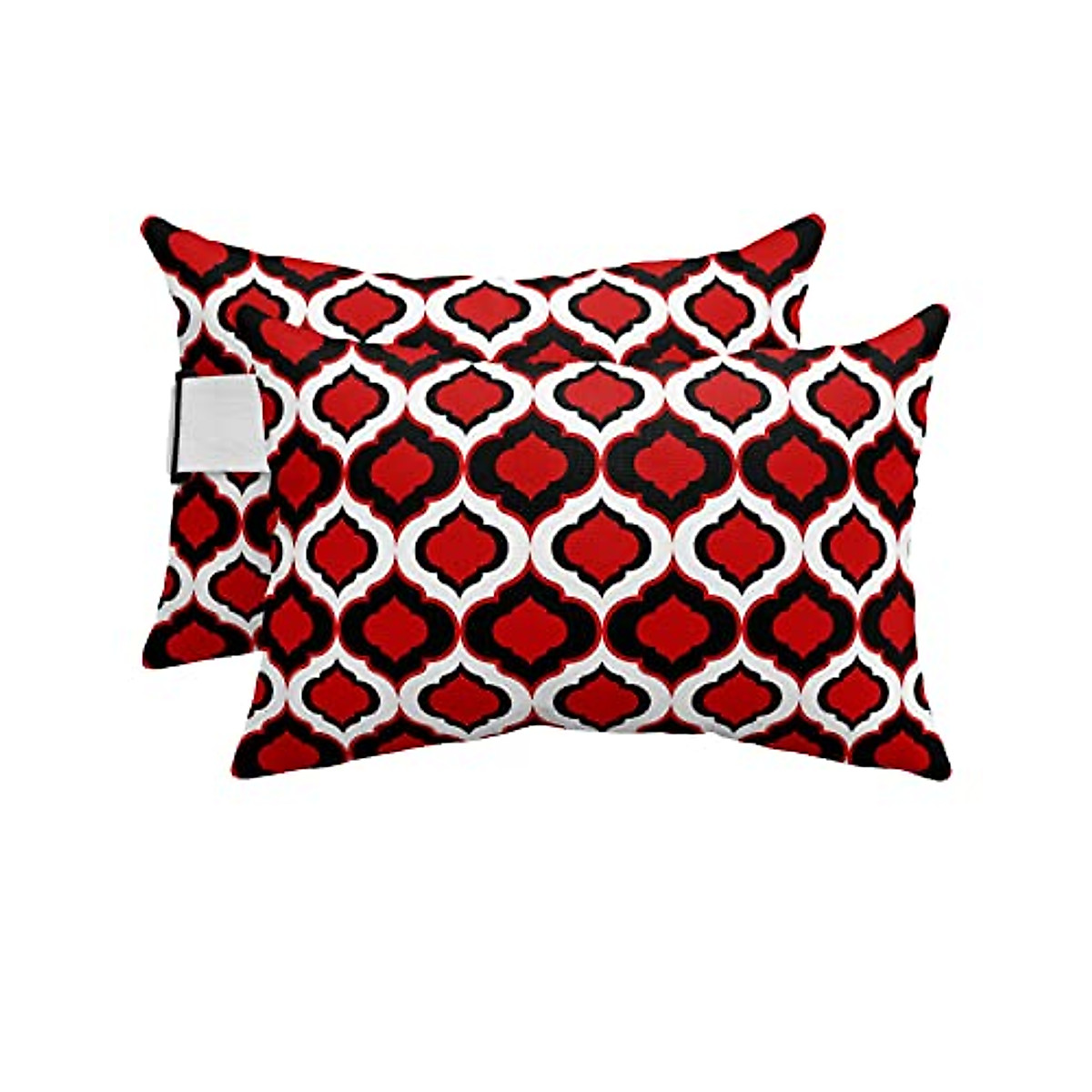 Recliner Head Pillow Ledge Loungers Chair Pillows with Insert Red and Black Moroccan Pattern Geometric Lumbar Pillow with Adjustable Strap Outdoor Waterproof Patio Pillows for Beach Pool, 2 PCS