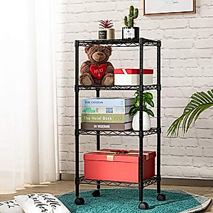 MATICO 4-Shelf Adjustable Steel Storage Shelf Unit with Wheels, Heavy Duty Metal Shelving Rack for Space Saving, Black