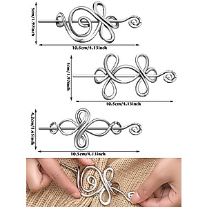 BBTO Celtic Shawl Pin 3 Pcs Crossed Knots Budding Spiral Crocheted Scarf Pin Cloak Pin Sweater Brooch for Women Knitter Handmade Cape(Silver)