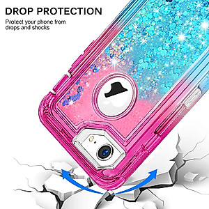 MAXCURY Case for iPhone SE 2022 (3rd Gen) & SE Case 2020 2nd, iPhone 7/8 Defender Phone Case for Women, Girl's Bling Liquid Quicksand Heavy Duty Shockproof Cover for iPhone 6/6s (Pink/Blue)