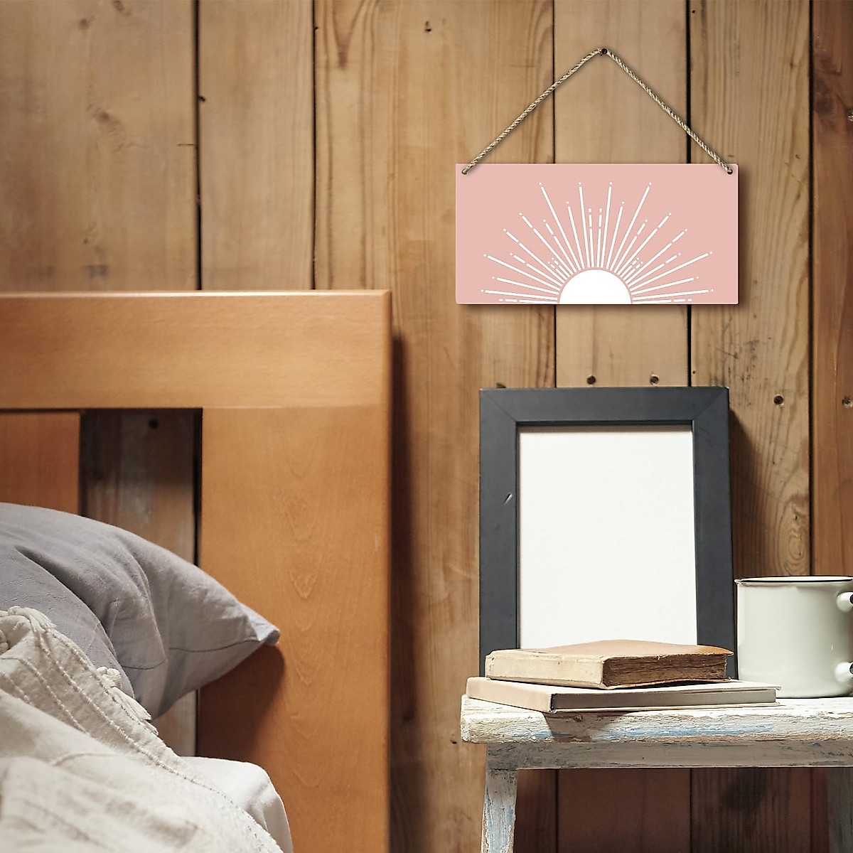 PHAMTE Sun Sunshine Decor, Boho Pink Sun Wall Art, Boho Pink Sun Sunrise Sunshine Printed Wood Plaque Sign Wall Hanging,Boho Sun Hanging Wall Art Signs For Bedroom Home Dorm Nursery Room Decor 12 x 6