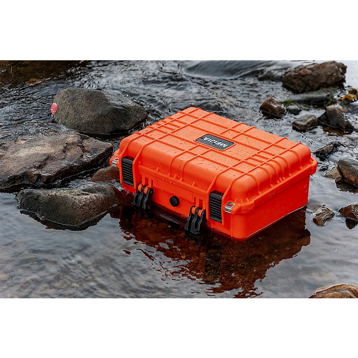MEIJIA Portable All Weather Waterproof Camera Case with Customizable Fit Foam,Fit Use of Drones, Camera, Equipments, Pistols,15.98x12.99x6.85inches(Orange)