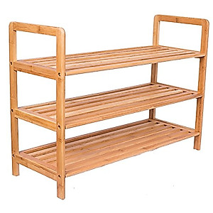 BirdRock Home 3 Tier Free Standing Shoe Rack with Handles - Bamboo - Wood - Closets and Entryway - Organizer - Fits 9 Pairs of Shoes