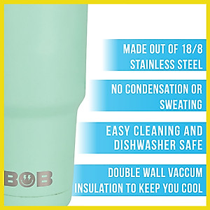 BOB THE COOLER CO BOBs 30Oz Heavy Duty Double Wall Vacuum Insulated Tumbler with Straw and Handle, Made of Stainless Steel, Great for Travel, Beach, & More