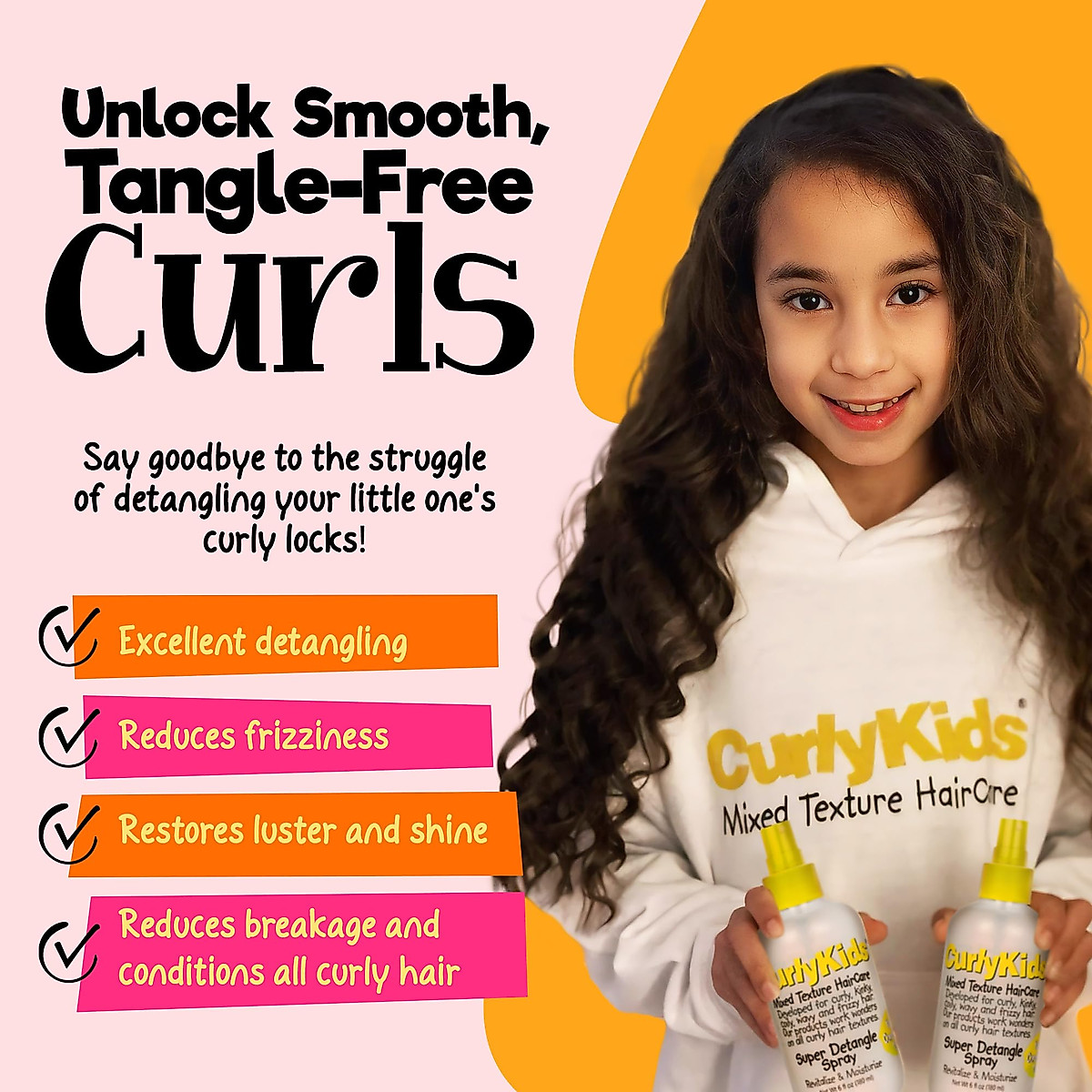 CurlyKids Super Detangling Spray | Frizz Control Hair Detangler Spray for Kids, Hair Care for Kinky, Wavy & Curly Hair, Sulfate & Paraben Free, 3 Pack