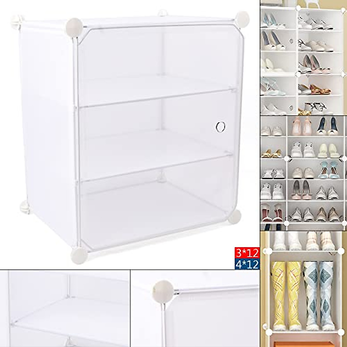 GNJINX 12 Tiers Shoe Rack,Shoe Rack Organizer, Stackable Closet 96 Pairs Shoe Box Storage Cabinet, Durable Modular Shoes Organizer Expandable for Heels, Boots, Slippers