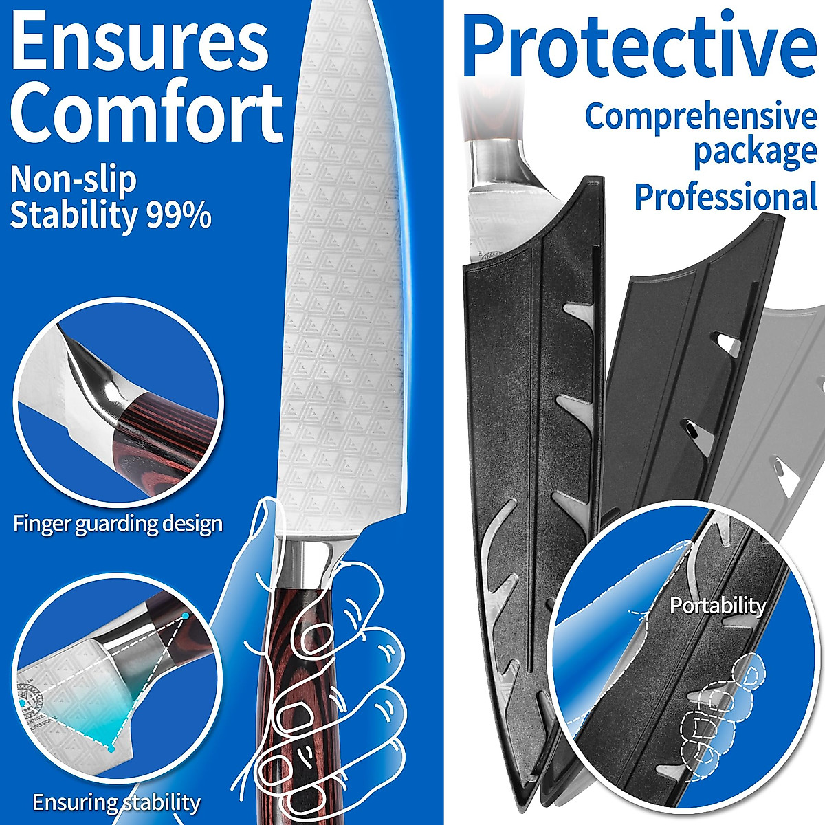 XYJ Kitchen Knife Block Sets 7pcs Stainless Steel Chef Knife Canvas Knife Bag Drawer Knife Holders Cooking Knife For Meat Fish Vegetable Cutting (Coffee)